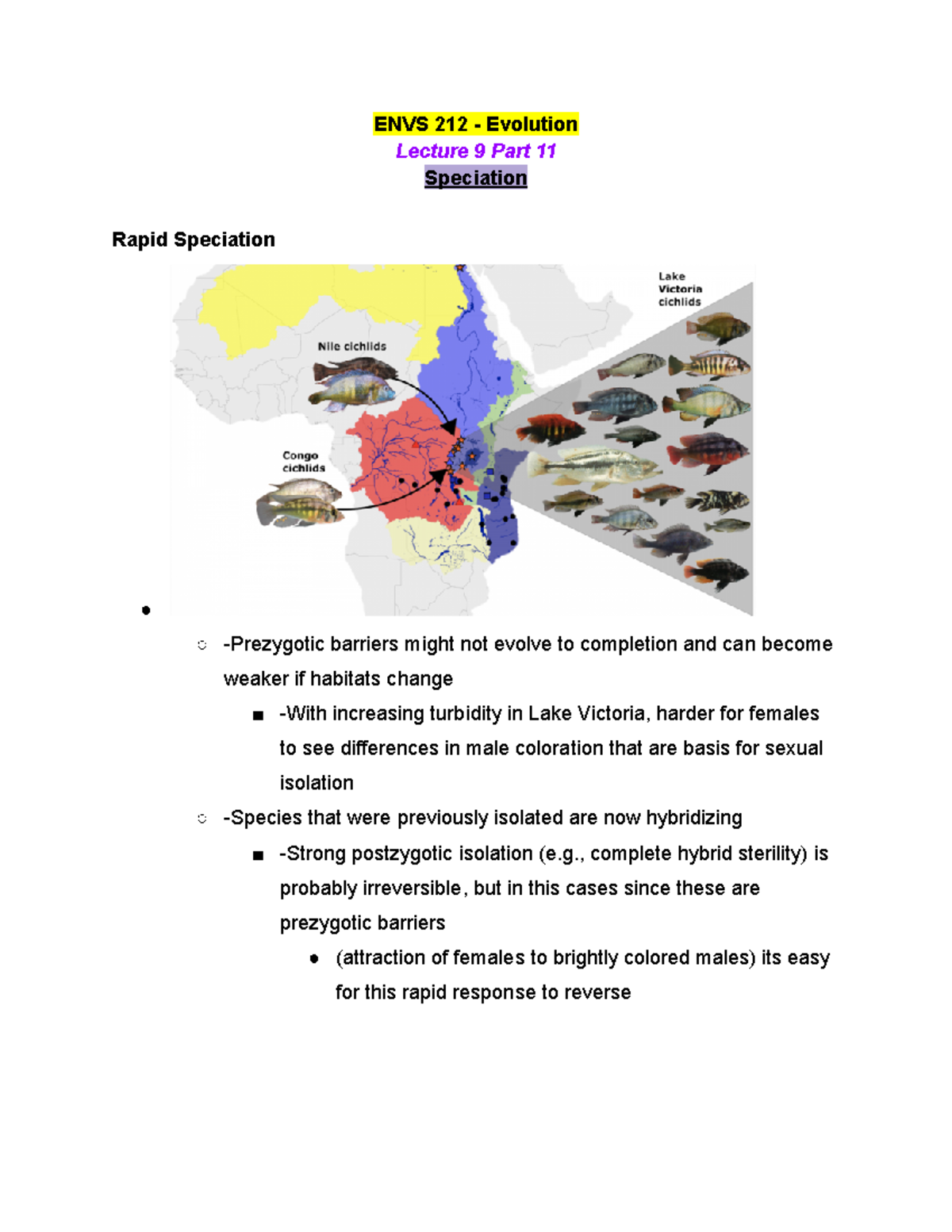 ENVS 212 Lecture 9 Part 11 - Spring 2020 - ENVS 212 - Evolution Lecture 9 Part 11 Speciation ...