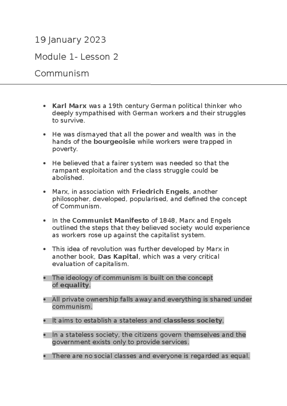 Module 1- Communism - Detailed Notes for UCT OHS - 19 January 2023 ...