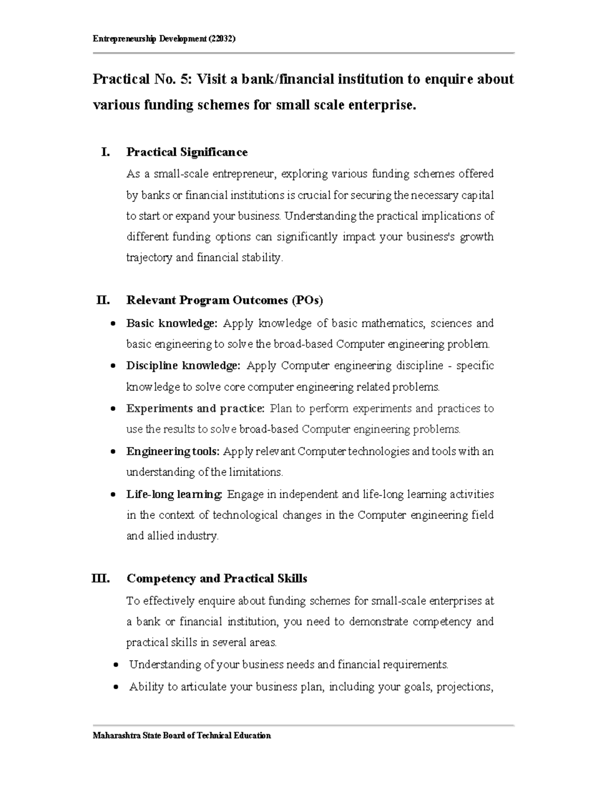 Practical 05 - Practical No. 5: Visit a bank/financial institution to ...