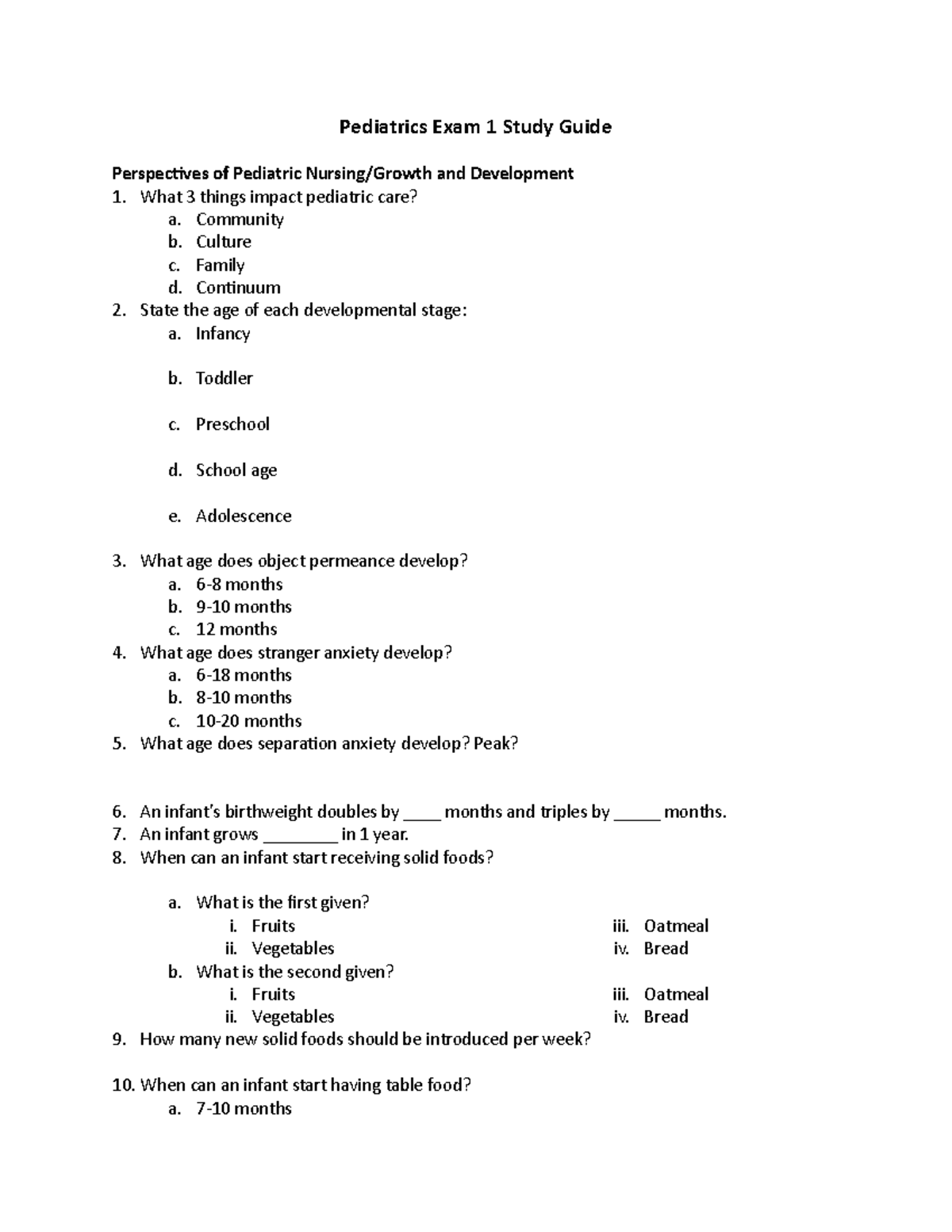 Peds Exam 1 Study Guide - Pediatrics Exam 1 Study Guide Perspectives of ...
