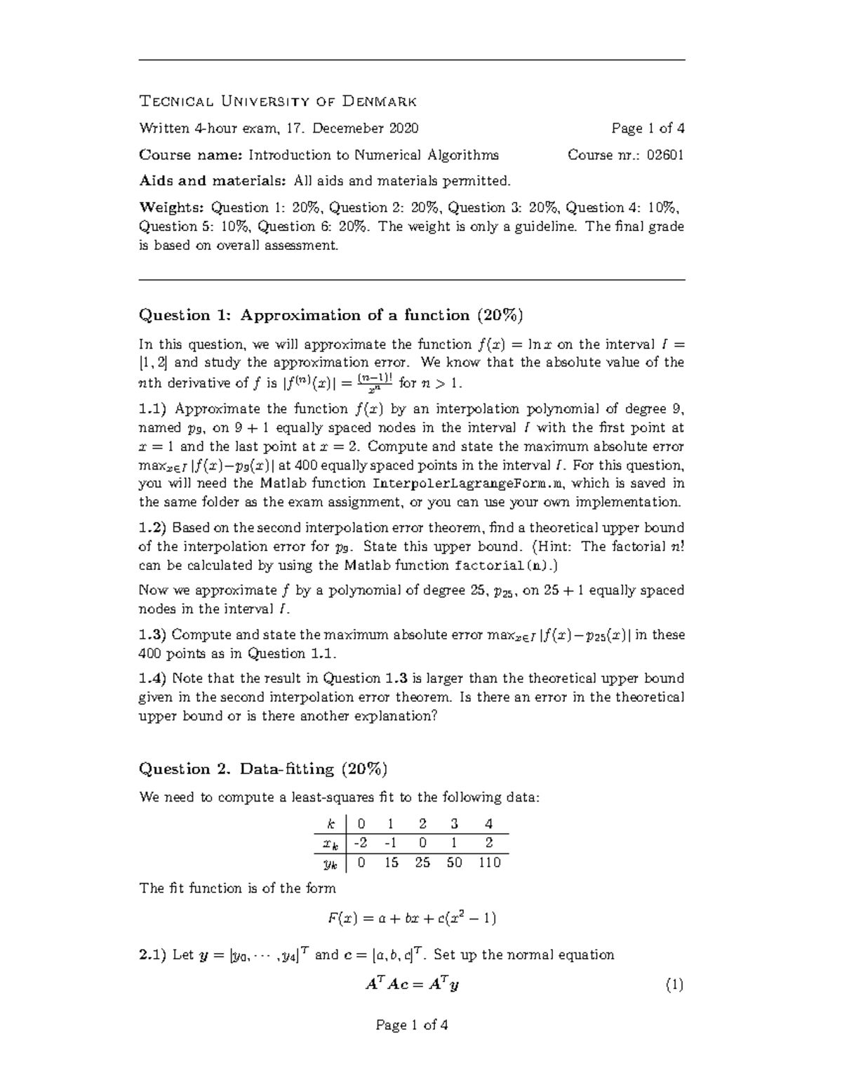 02601 Exam E 2020 - exam 2020e - Tecnical University of Denmark Written ...