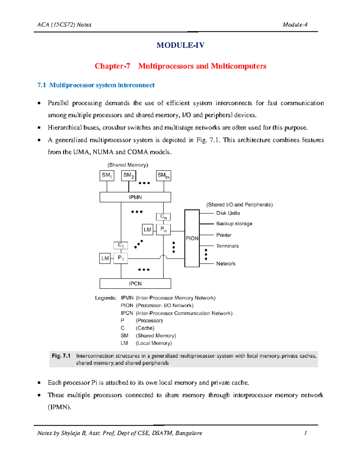 Module-4 ACA - module 4 aca - MODULE-IV Chapter-7 Multiprocessors and ...