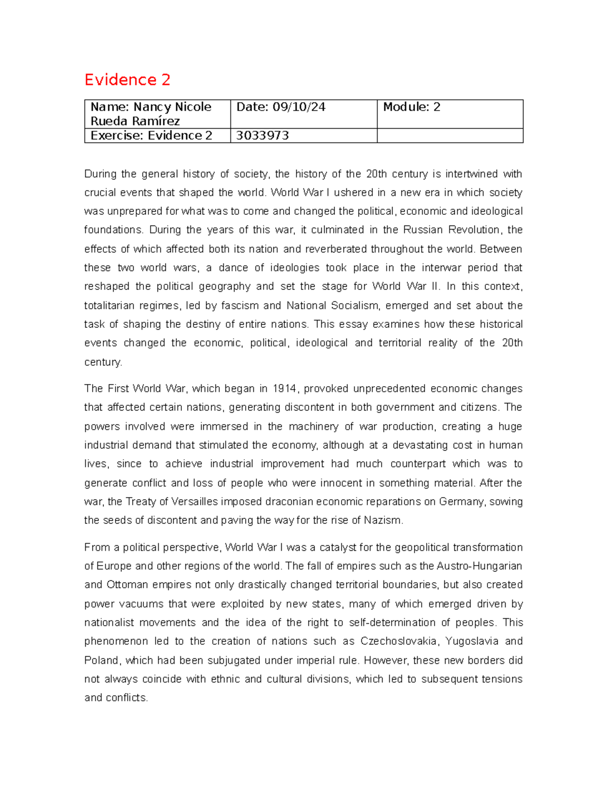 Enidence 2 Contemporary - Evidence 2 Name: Nancy Nicole Rueda Ramírez ...