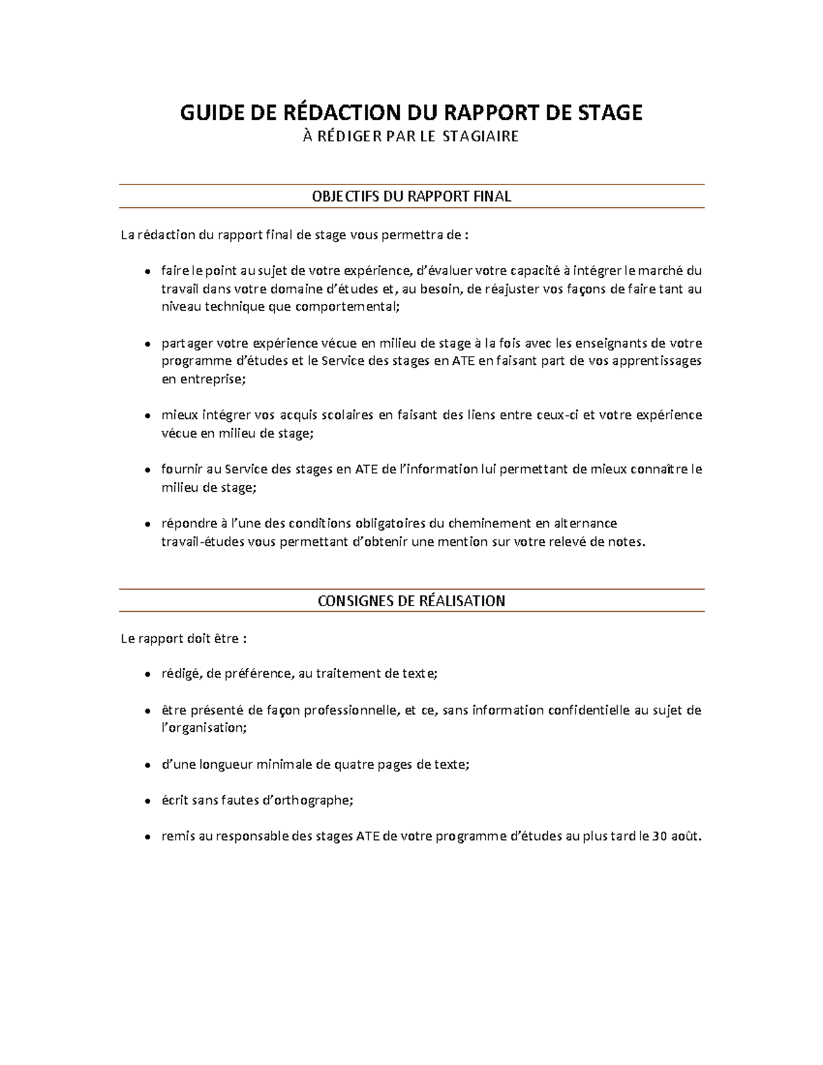Guide redaction rapport stage - GUIDE DE RÉDACTION DU RAPPORT DE STAGE ...