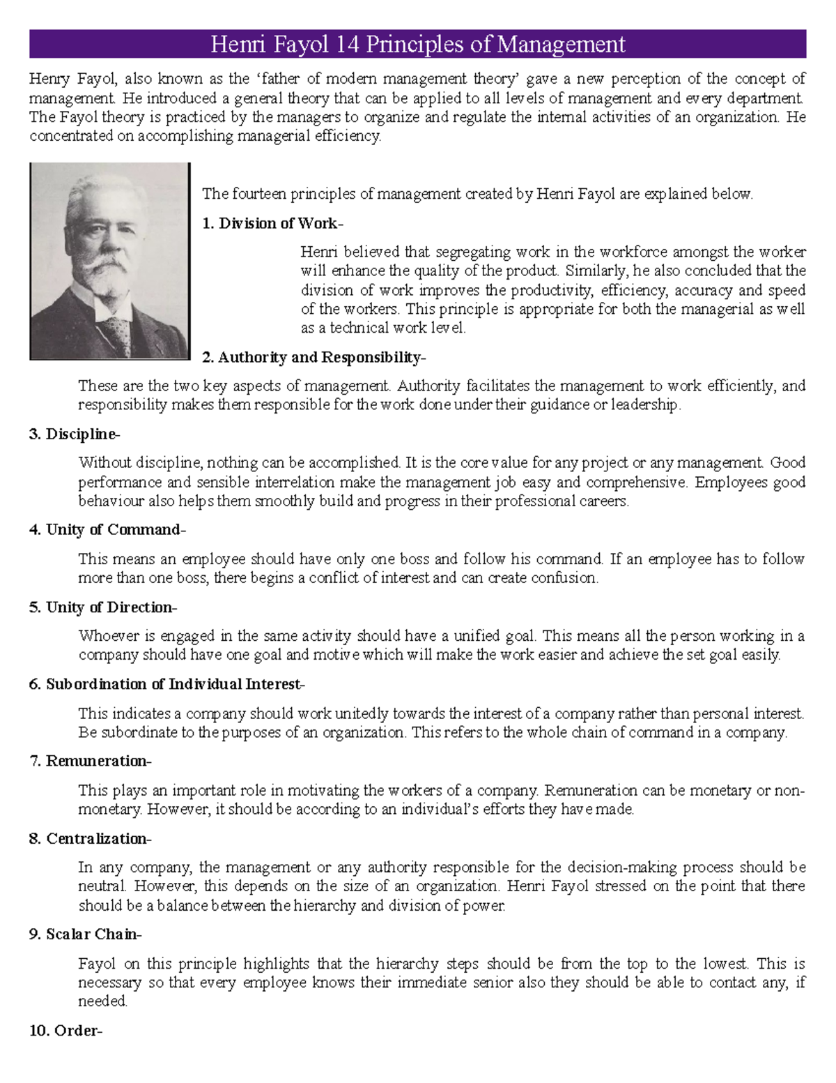 Henri Fayol 14 Principles of Management - Henri Fayol 14 Principles of ...