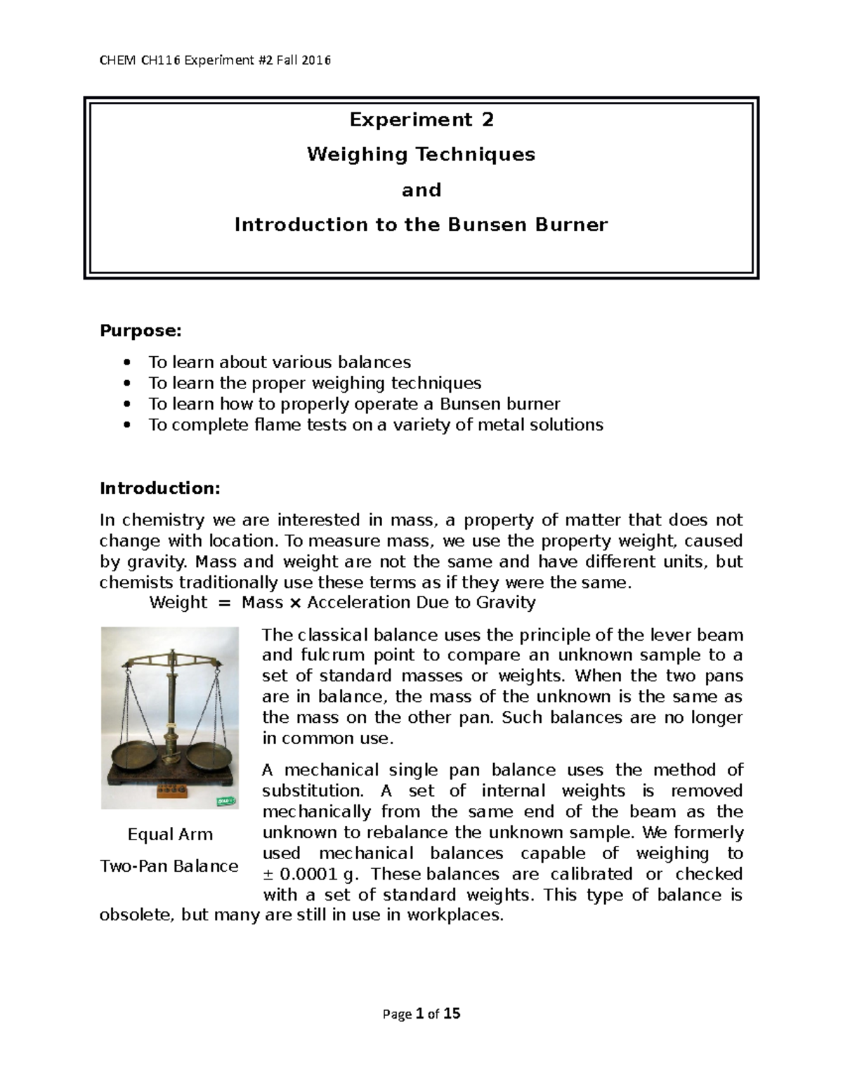 CHEM CH116 Experiment #2 Fall - CHEM CH116 Experiment #2 Fall 2016 ...