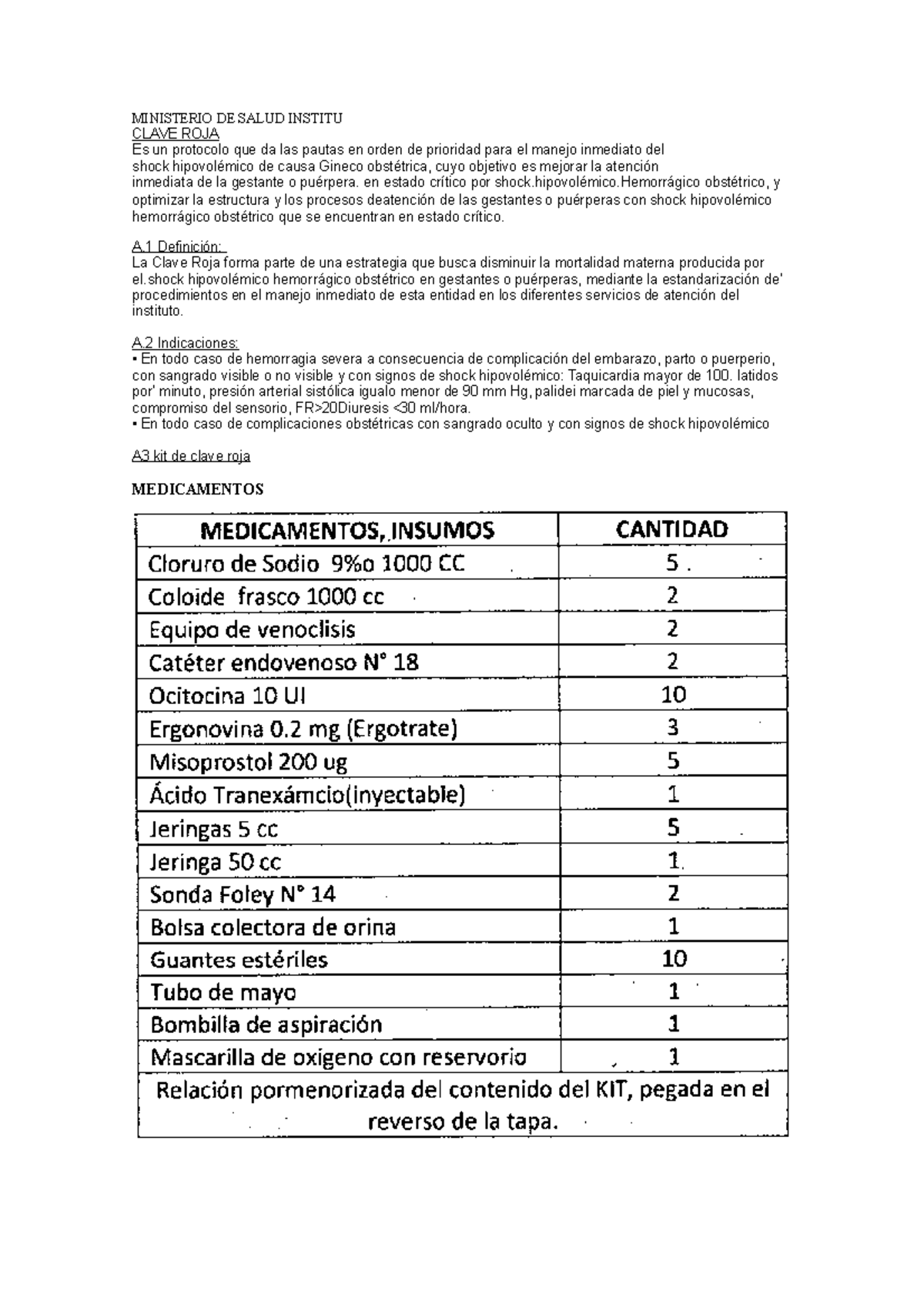 Ministerio DE Salud Institu Clave ROJA - MINISTERIO DE SALUD INSTITU ...