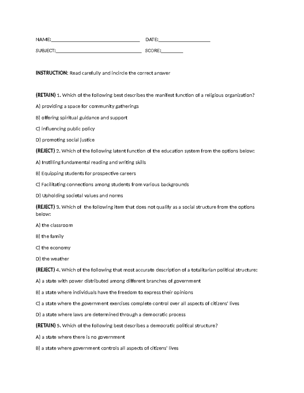 Revise Question - none - NAME:________________________________ DATE
