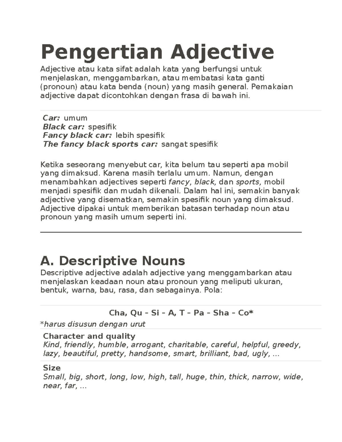 Pengertian Adjective - Pengertian Adjective Adjective atau kata sifat ...
