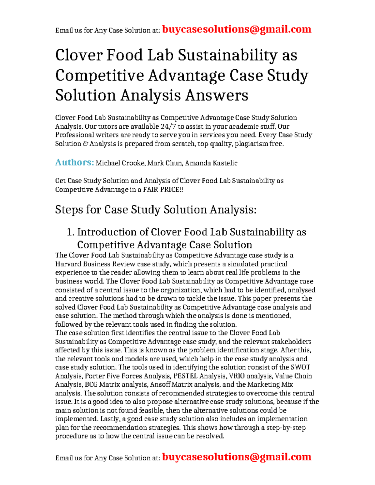 Case Solution Clover Food Lab Sustainability as Competitive Advantage ...