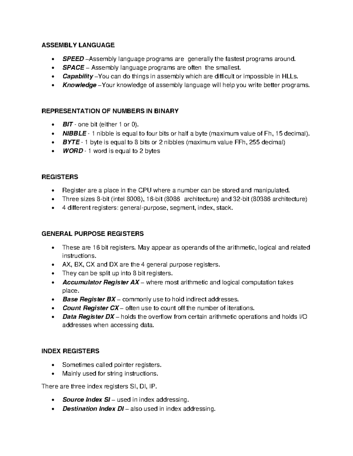 Assembly Language Comsci 1101 Computer Programming Assembly Language Speed Assembly 