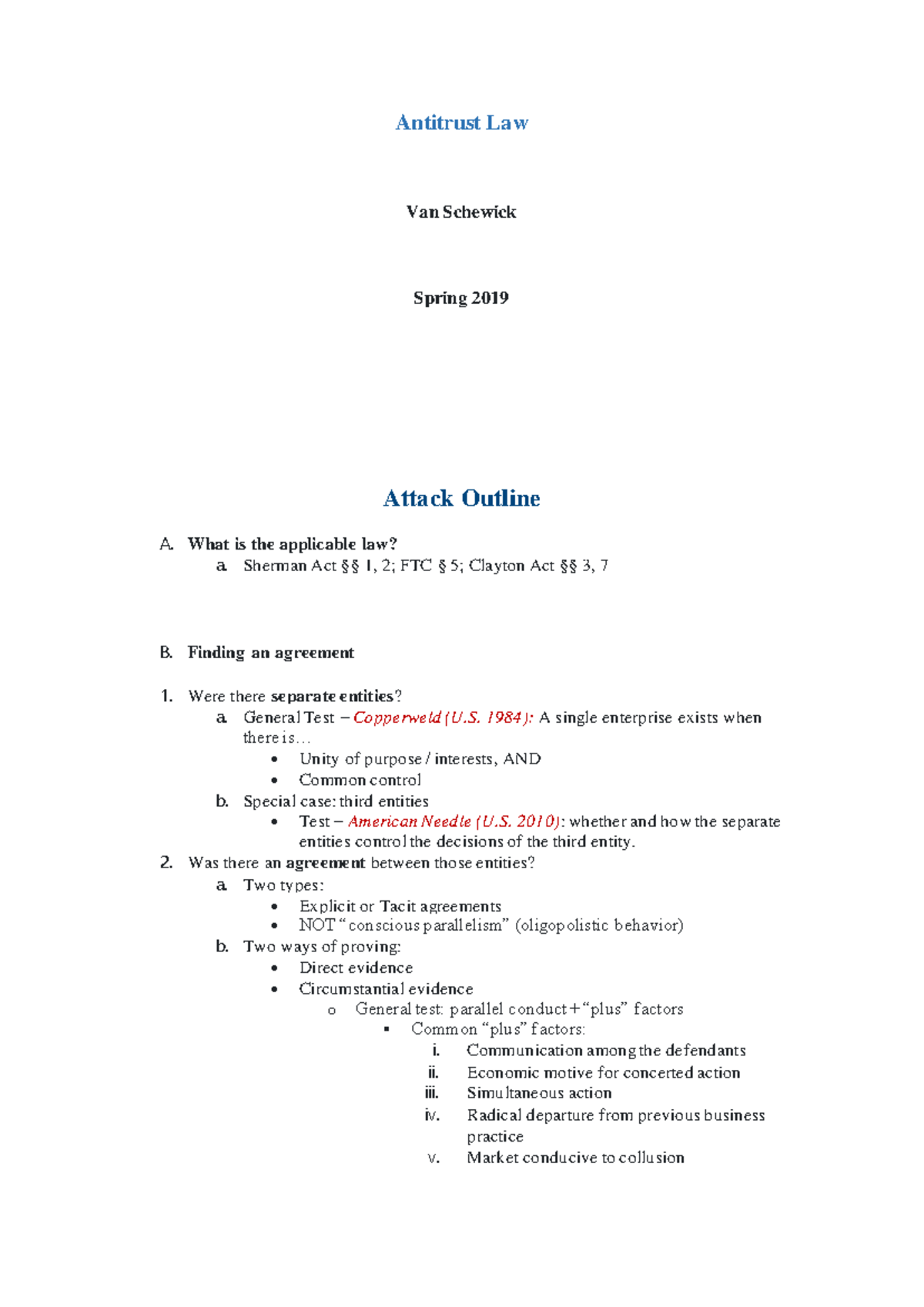 Antitrust Law - Great - Antitrust Law Van Schewick Spring 2019 Attack ...