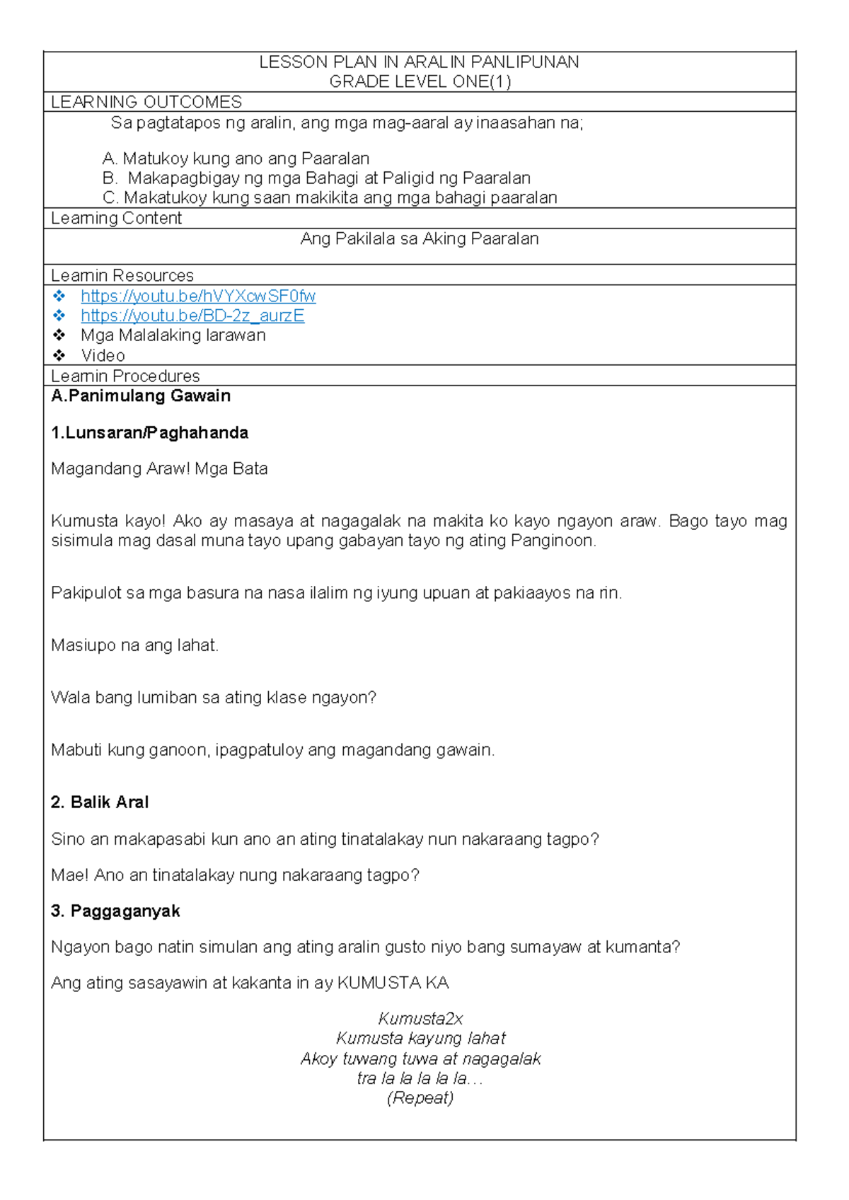 Lesson FOR FS2 - I hope it will help - LESSON PLAN IN ARALIN PANLIPUNAN ...