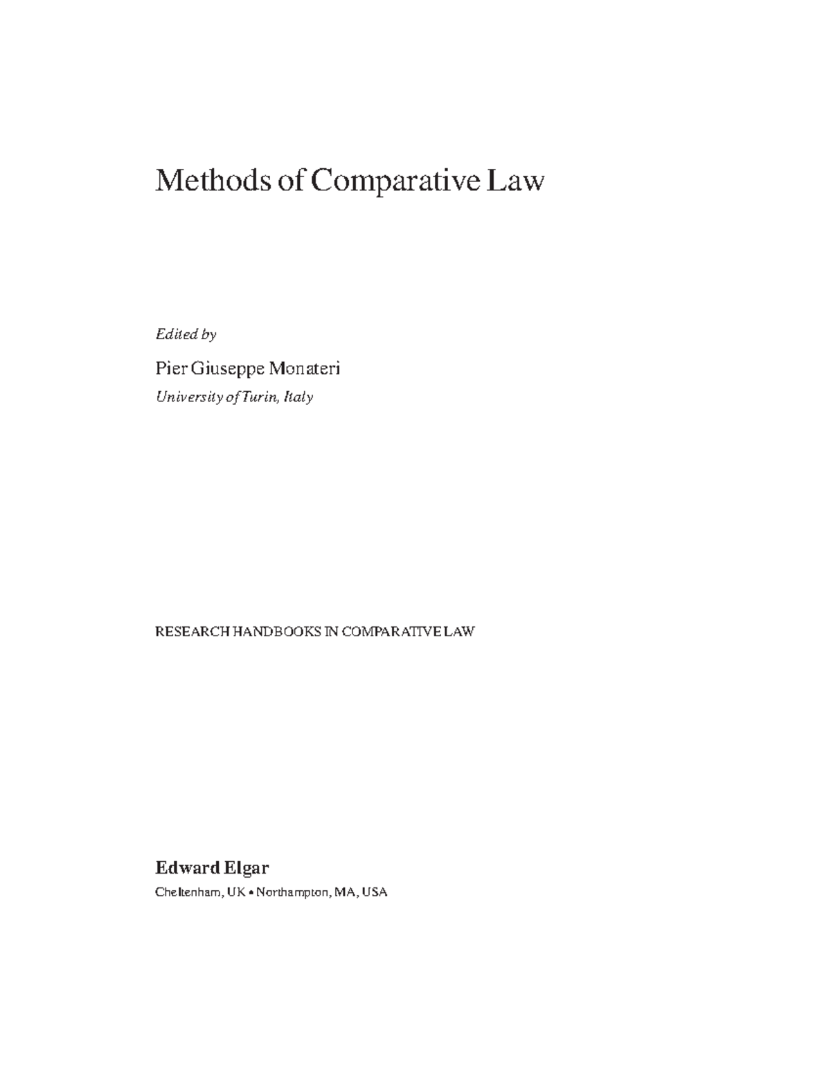 Methods in Camparaive Law - Methods of Comparative Law Edited by Pier ...
