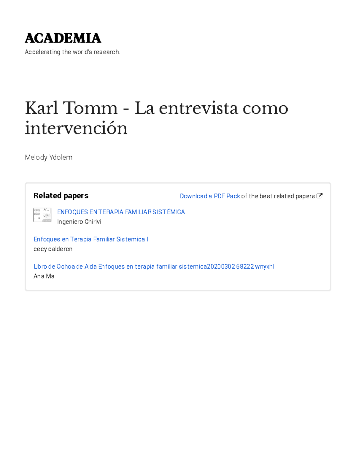 Entrevista Sistémica - Accelerat ing t he world's research. Karl Tomm ...