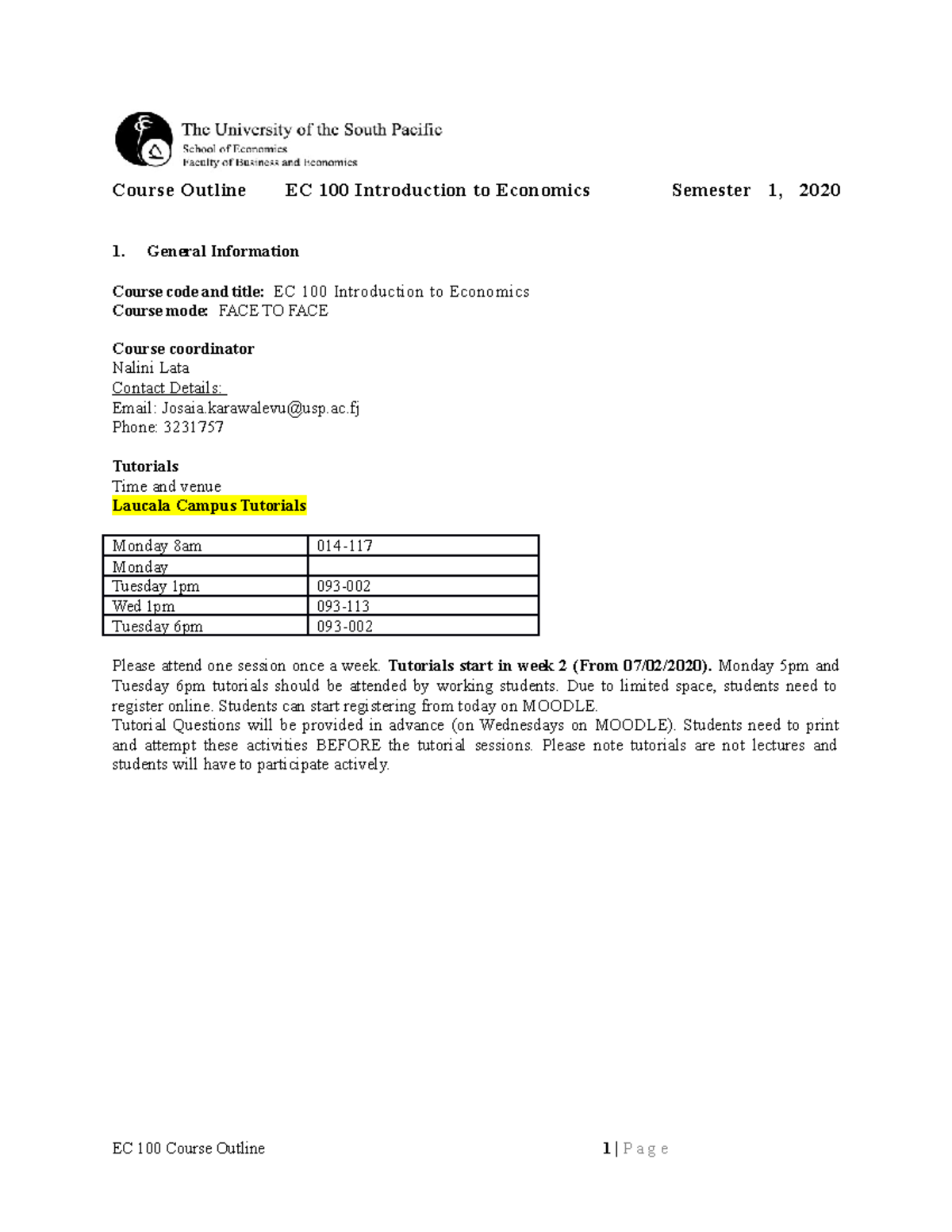 EC1OO Course Outline - Course Outline EC 100 Introduction to Economics ...