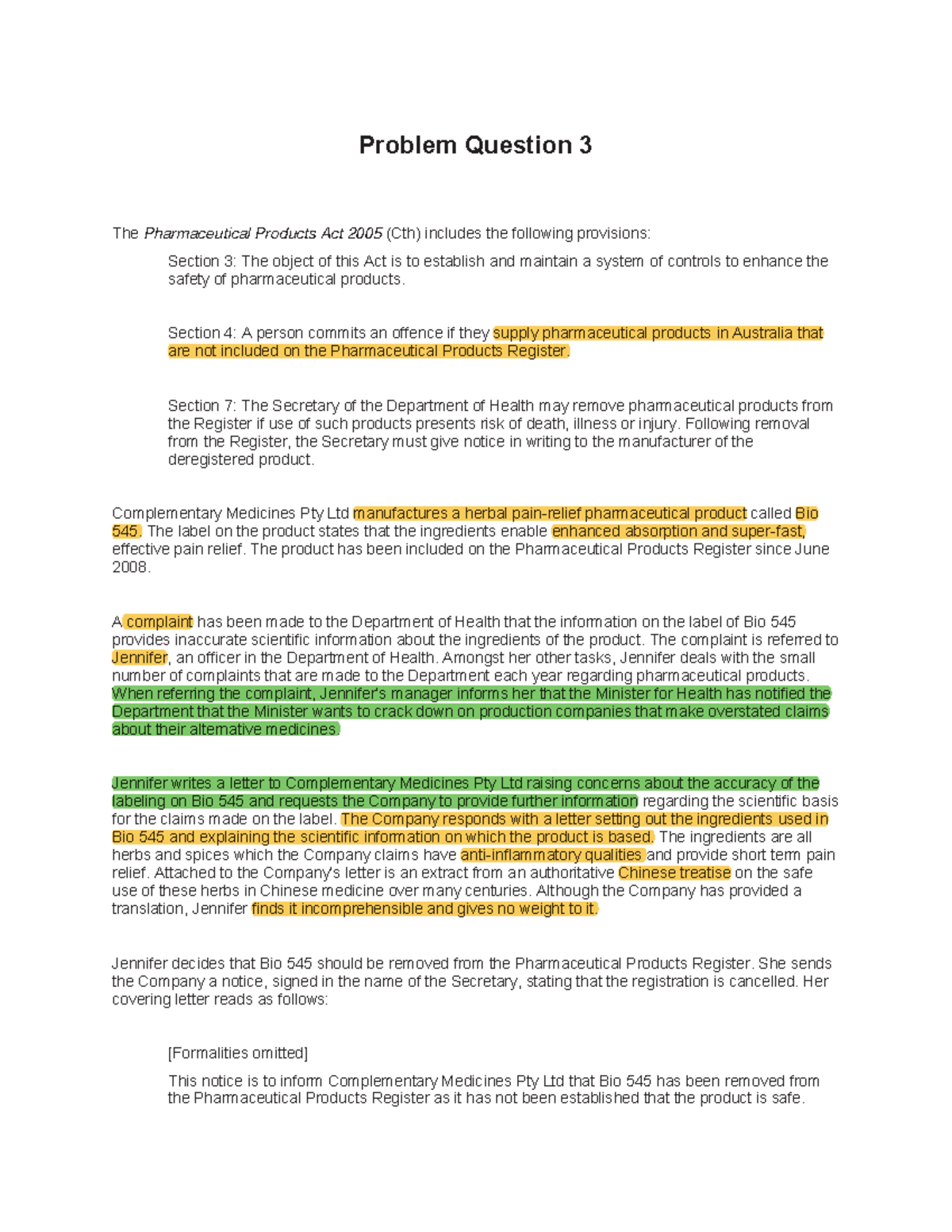 Practice Problem 3 2024 - Problem Question 3 The Pharmaceutical ...