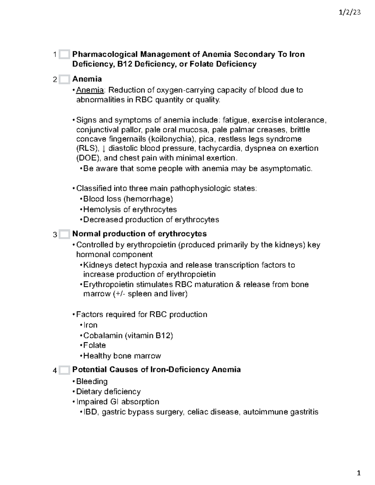 Anemia Management - 1/2/ 1 Pharmacological Management of Anemia ...