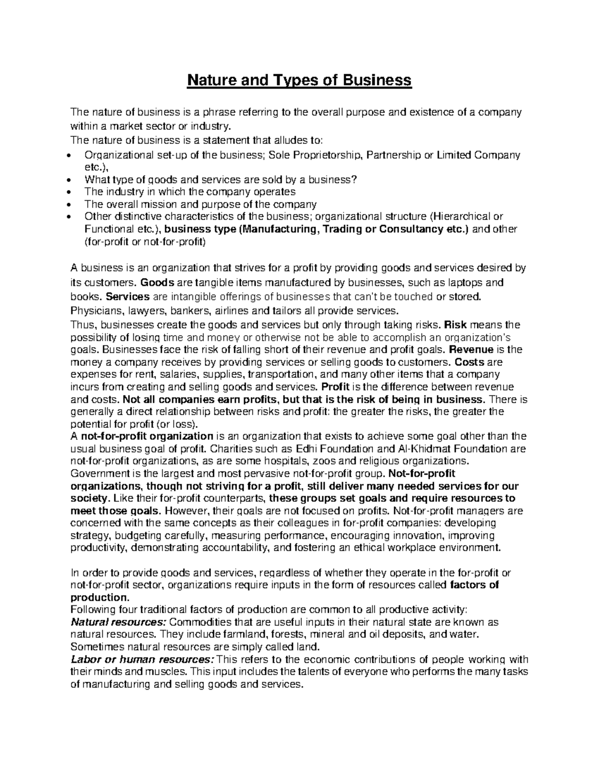 Nature and Types of Business - The nature of business is a statement ...