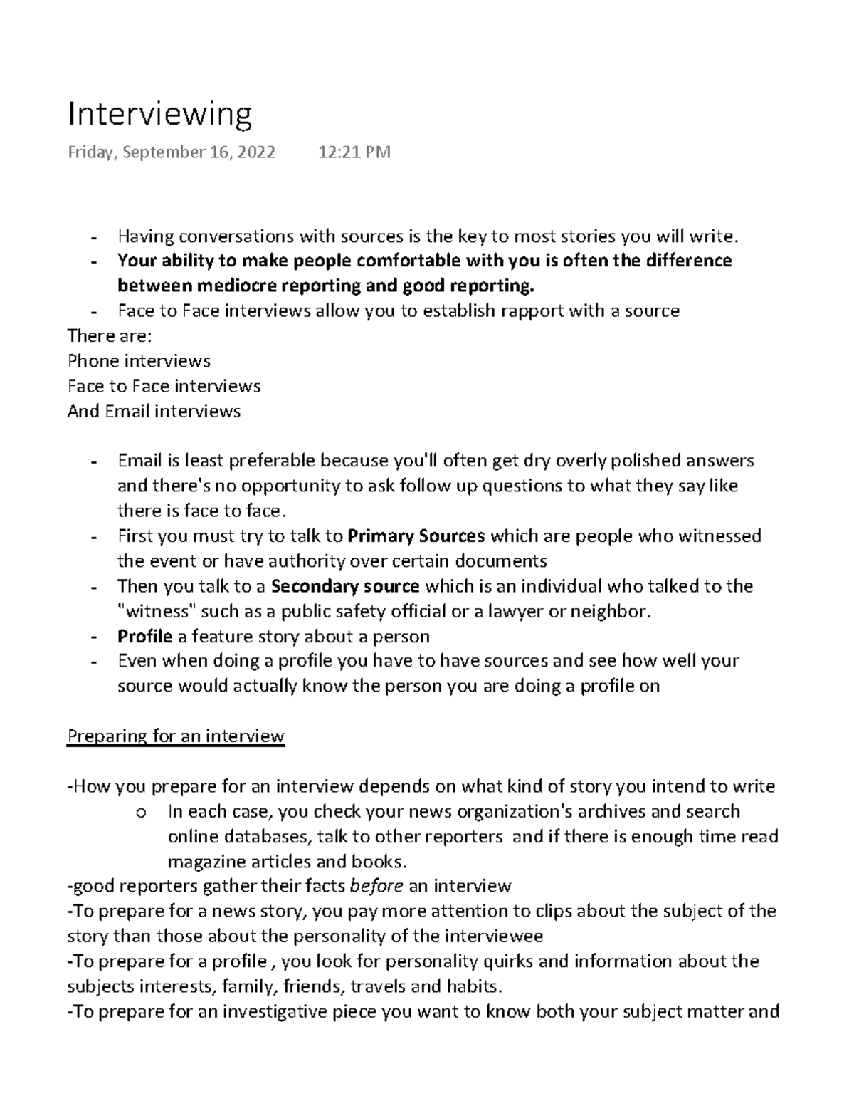 Interviewing - Having conversations with sources is the key to most ...