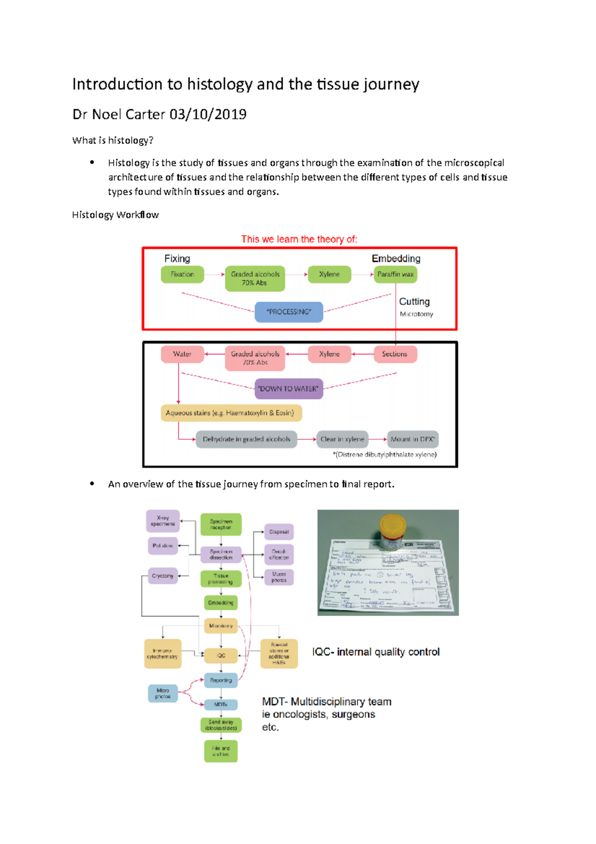 Introduction to histology and the tissue journey - Histology Workflow ...