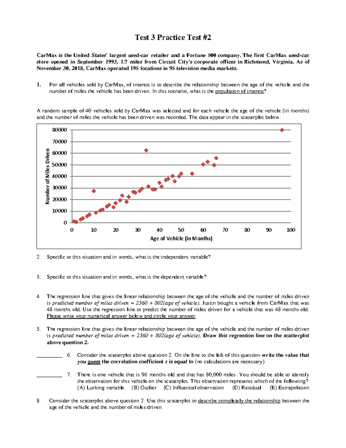 Test 3 Practice 2 - Test 3 Practice Test CarMax is the United States ...