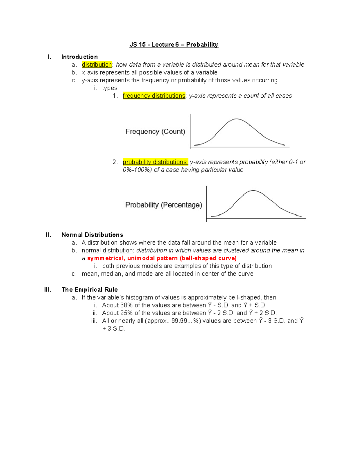 JS 15 - Lecture 6 - Probability - Introduction a. distribution: how ...