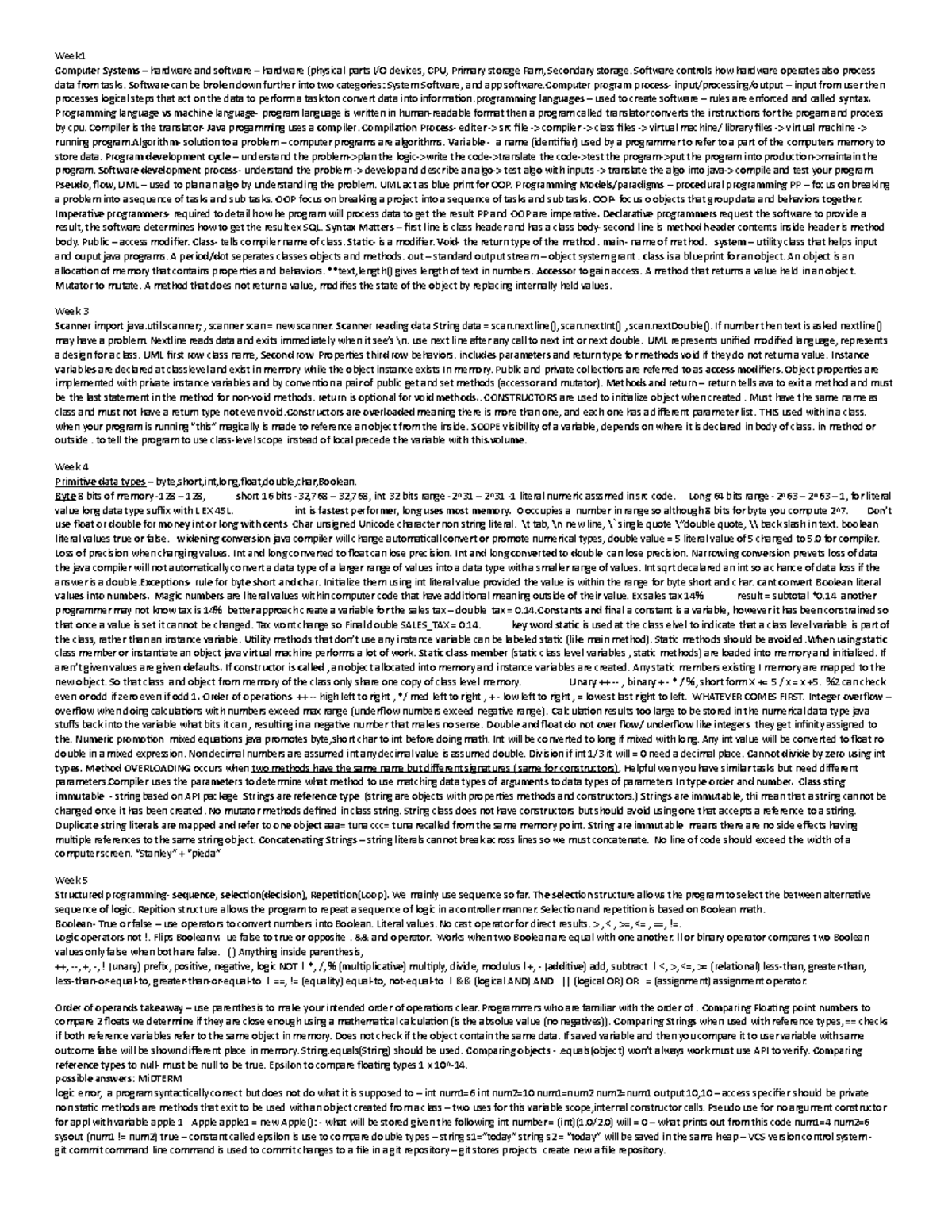 Review Cheat Sheet - Week Computer Systems – hardware and software ...