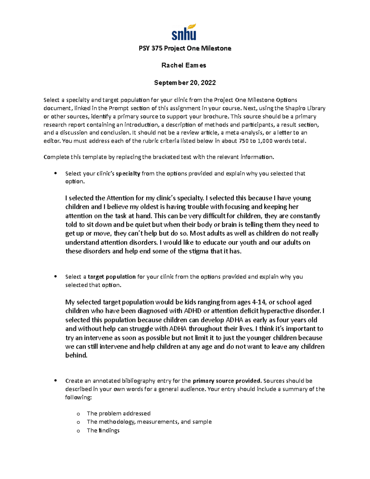 PSY 375 Project One Milestone - PSY 375 Project One Milestone Rachel ...