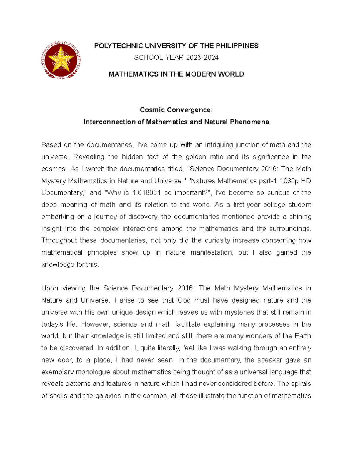 Reaction paper on MMW - POLYTECHNIC UNIVERSITY OF THE PHILIPPINES ...