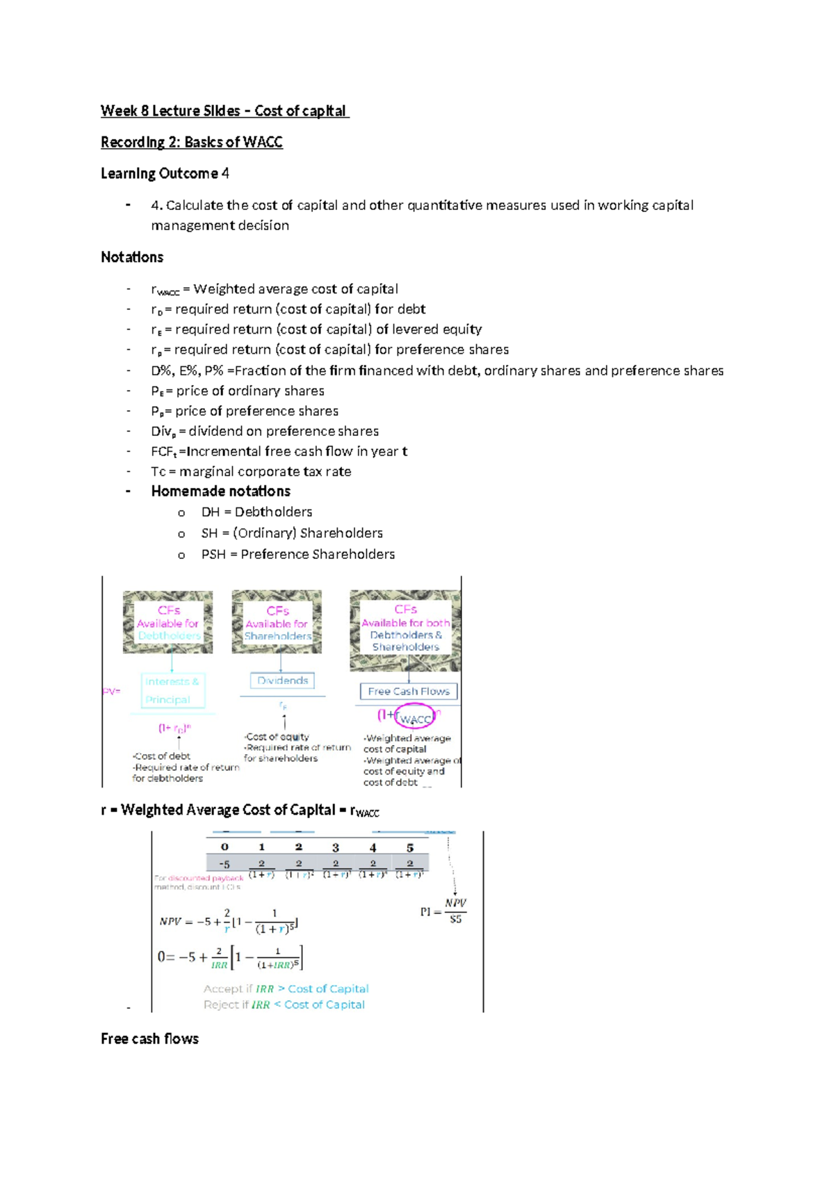 Week 8 Lecture Slides - Week 8 Lecture Slides – Cost of capital Recording 2: Basics of WACC ...