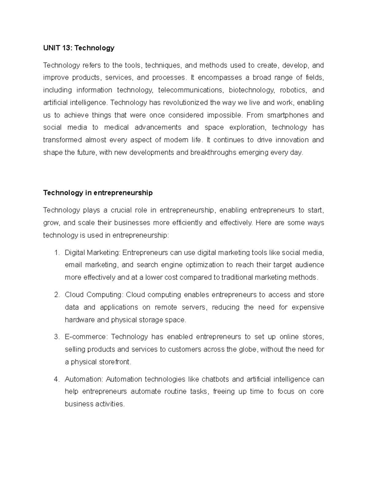 UNIT 13 Technology - Assigment - UNIT 13: Technology Technology refers ...