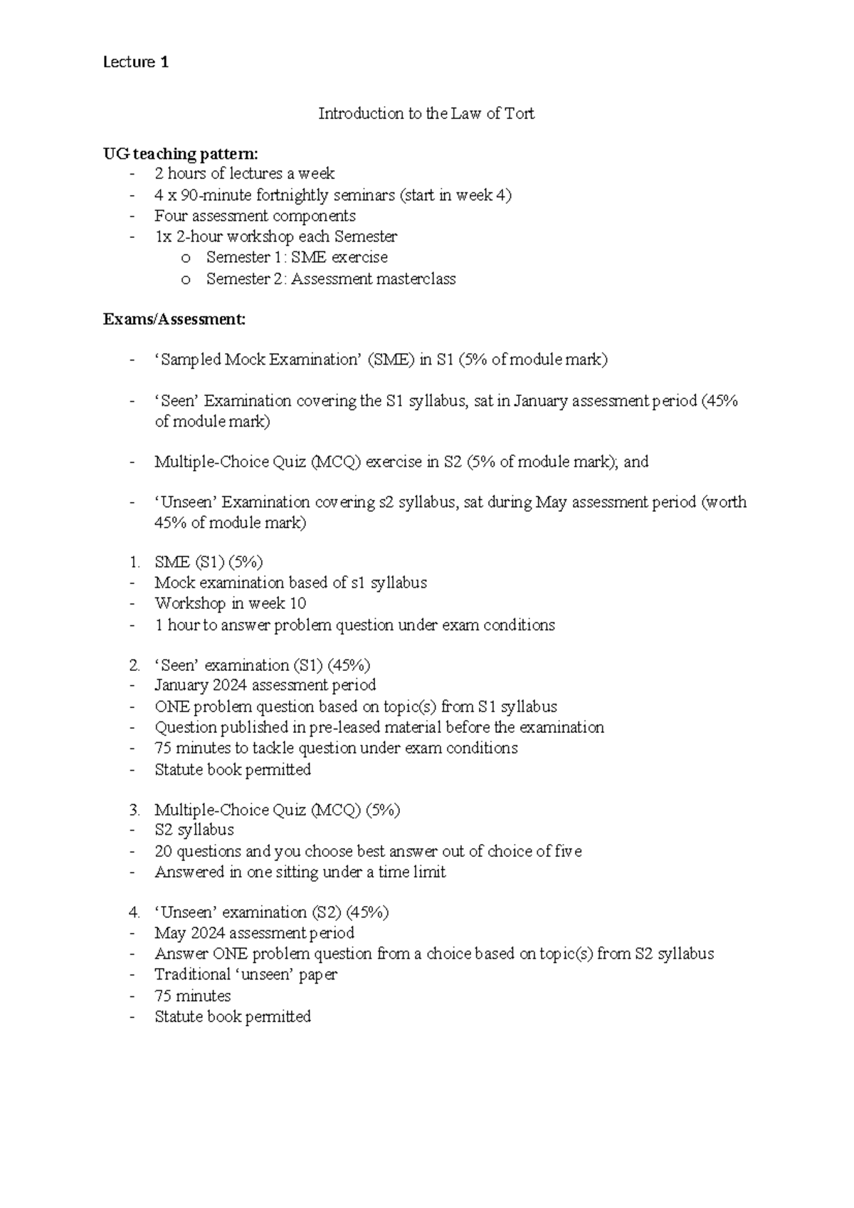 (1) Introduction to the Law of Tort - Introduction to the Law of Tort ...