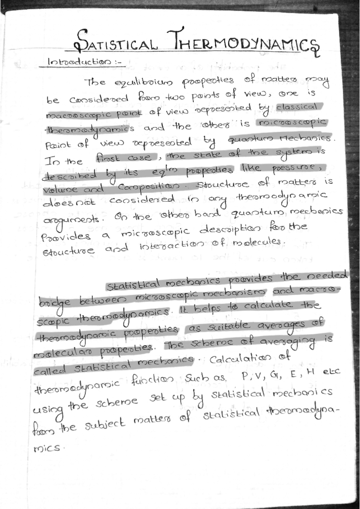 Statistical mechanics notes - SATISTICAL THERMODYNAMICS The equilibrium ...