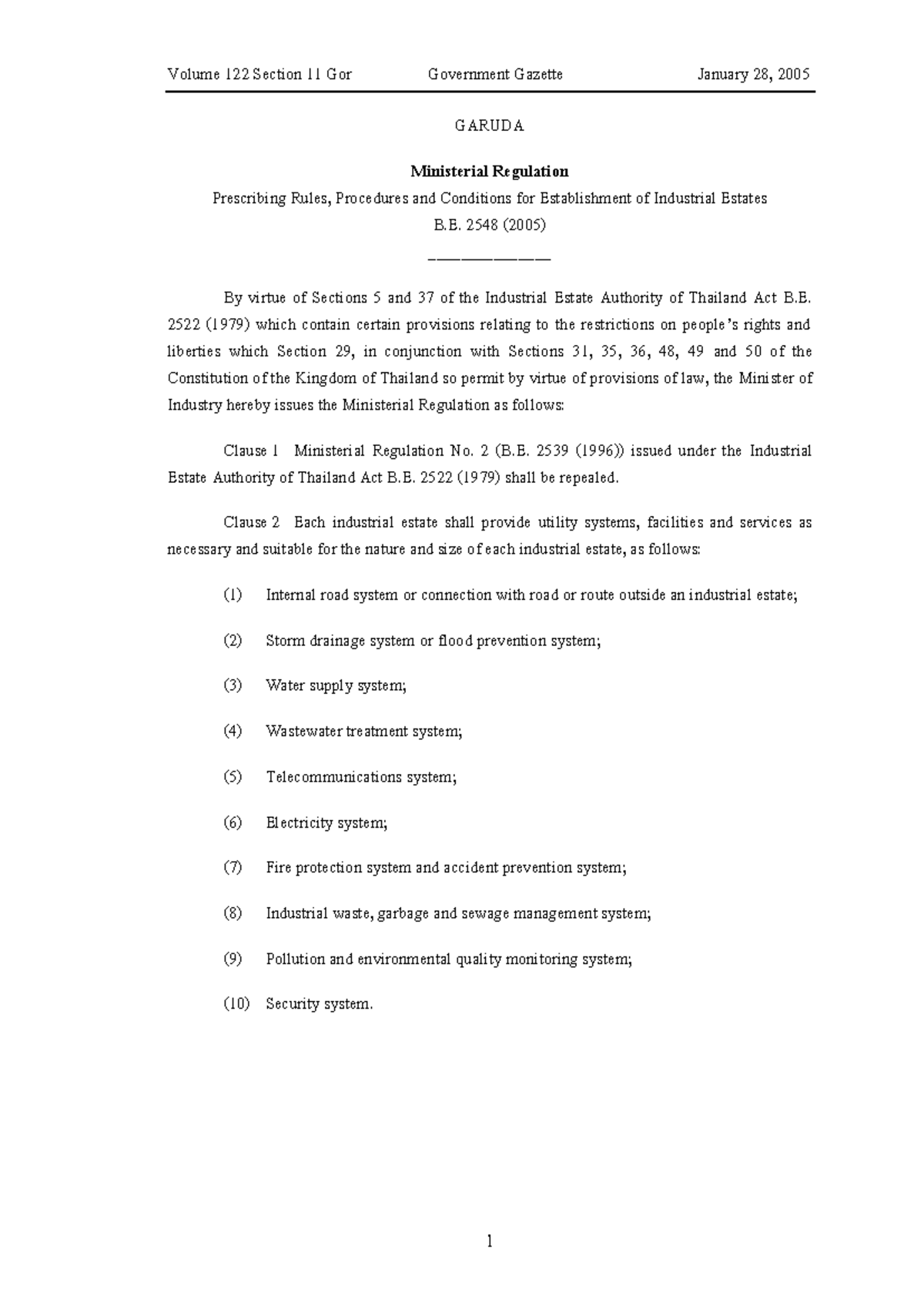1 Ministerial Regulations on Industrial Estate Establishment - GARUDA ...