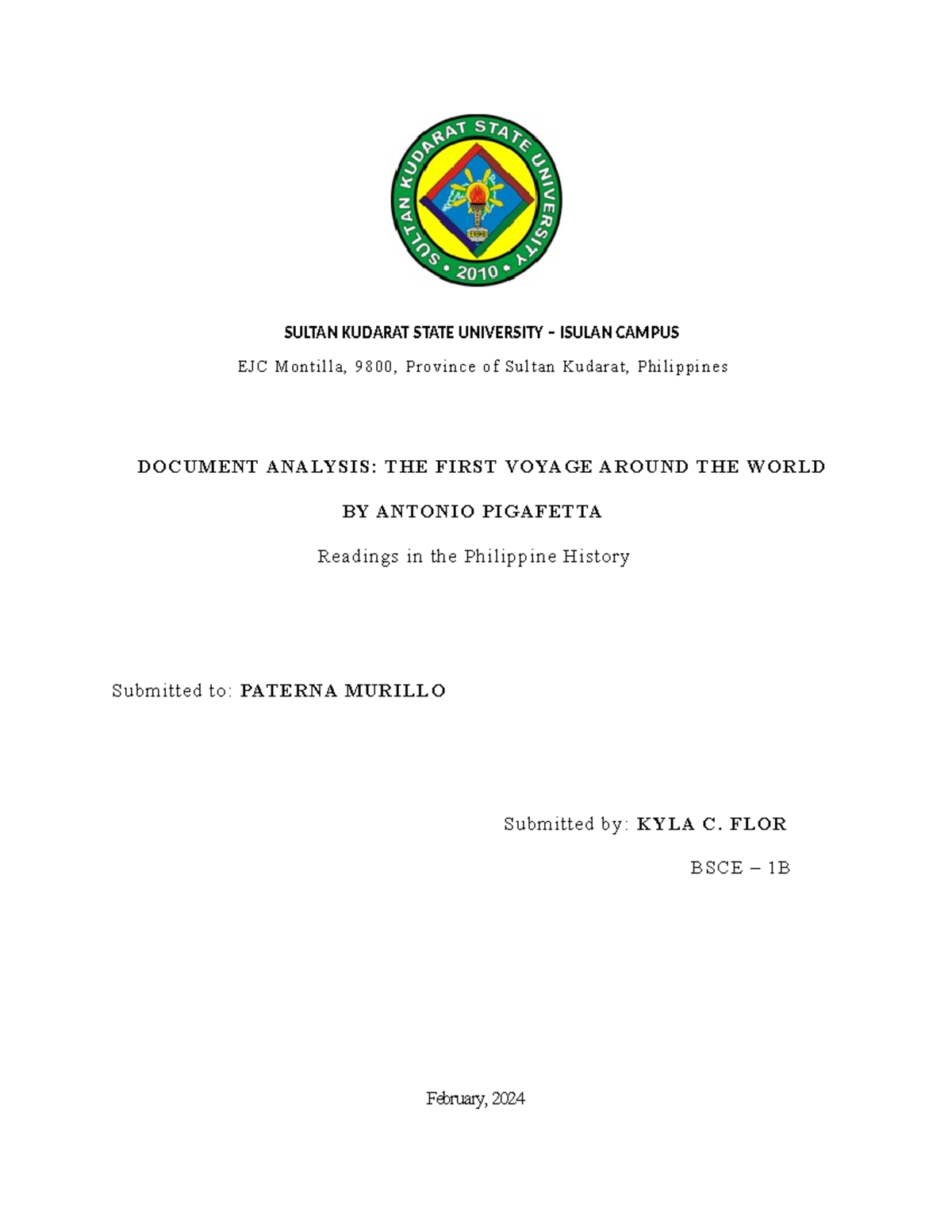 Phil History - Flor - Summary Civil Engineering - SULTAN KUDARAT STATE ...