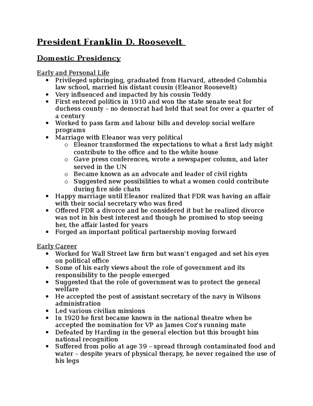 FDR - HIS 2131 - President Franklin D. Roosevelt Domestic Presidency ...