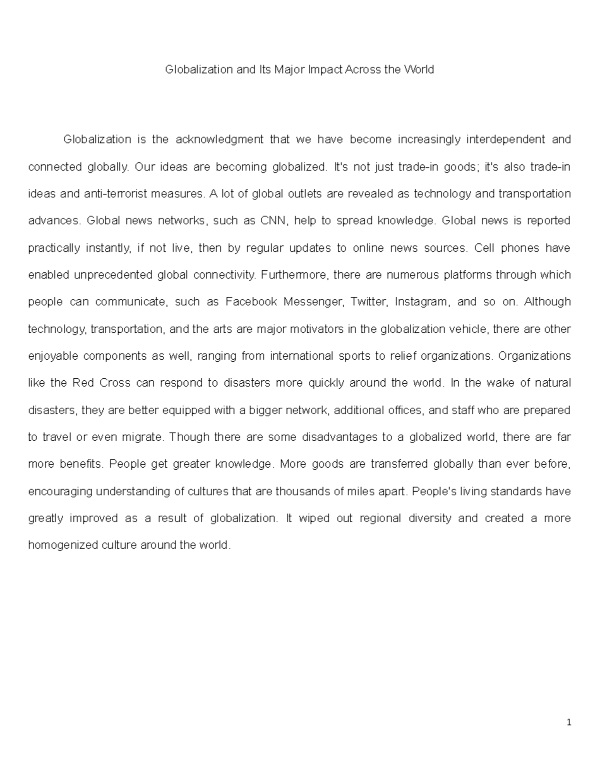 Assessment 2 - Essay - Globalization and Its Major Impact Across the ...