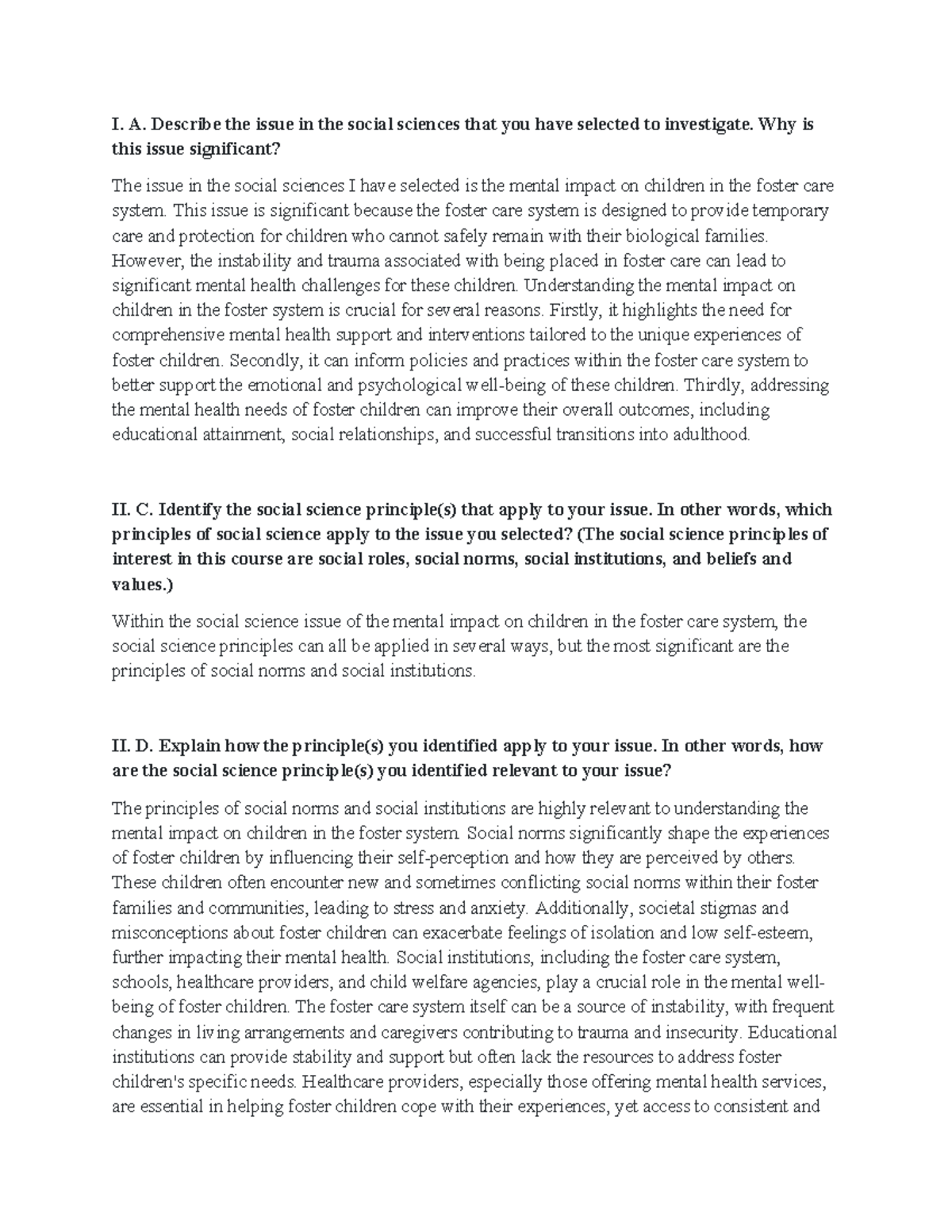 Project One- Research Investigation SS - I. A. Describe the issue in ...