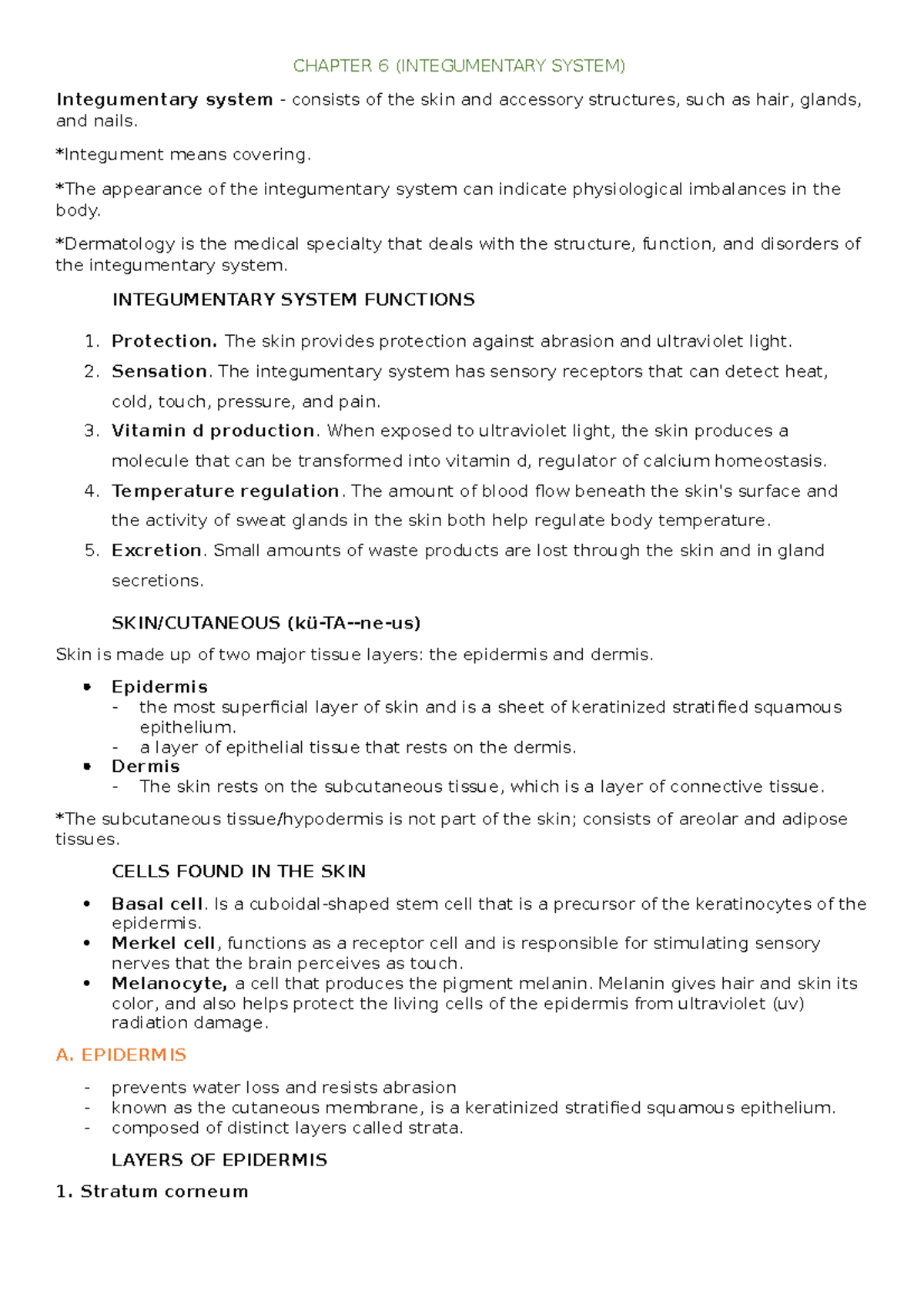 C6 Integumentary System anaphy transes - CHAPTER 6 (INTEGUMENTARY ...