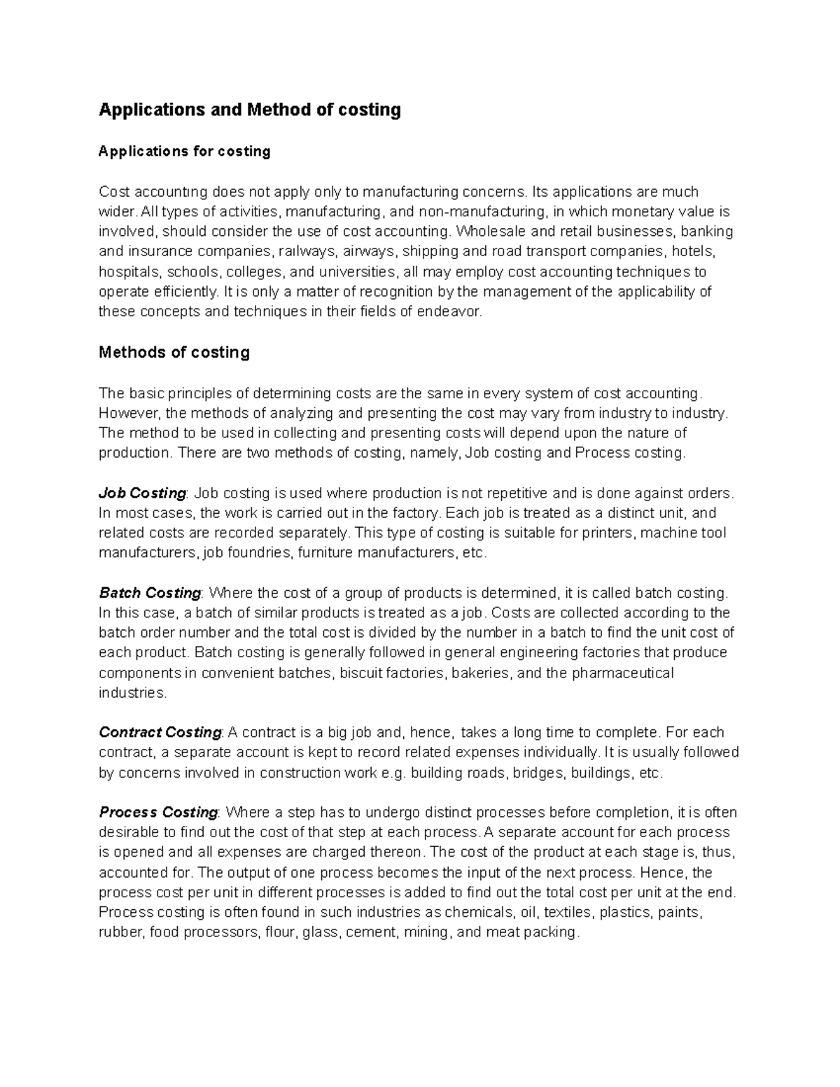 Applications and Method of costing - Applications and Method of costing ...
