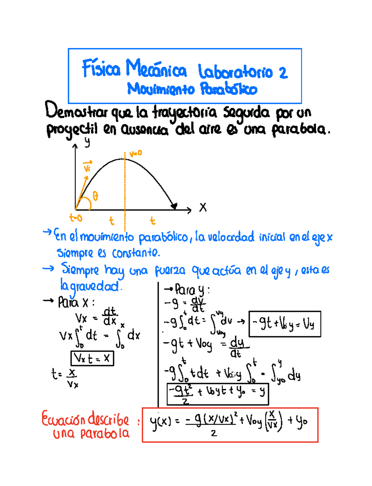 Laboratorio 2. Movimiento PArabolico - Física Mecánica laboratorio 2 ...