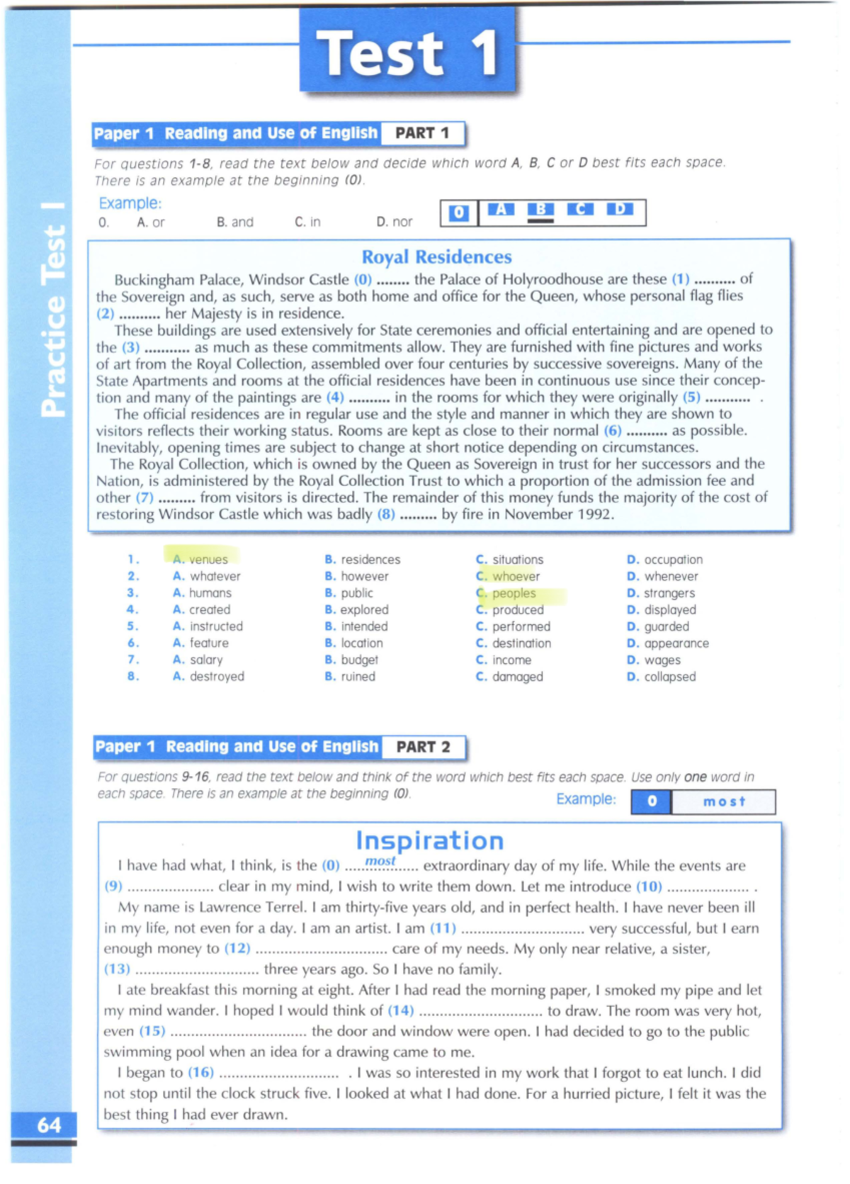 Grammar- Vocab Revision - PART 1 ####### For questions 1-8 , read the ...