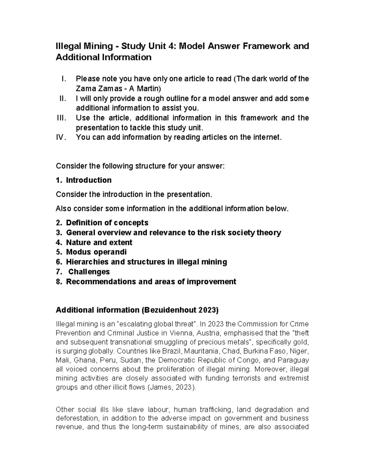 Illegal mining SU 4 Model Answer Framework - Illegal Mining - Study ...