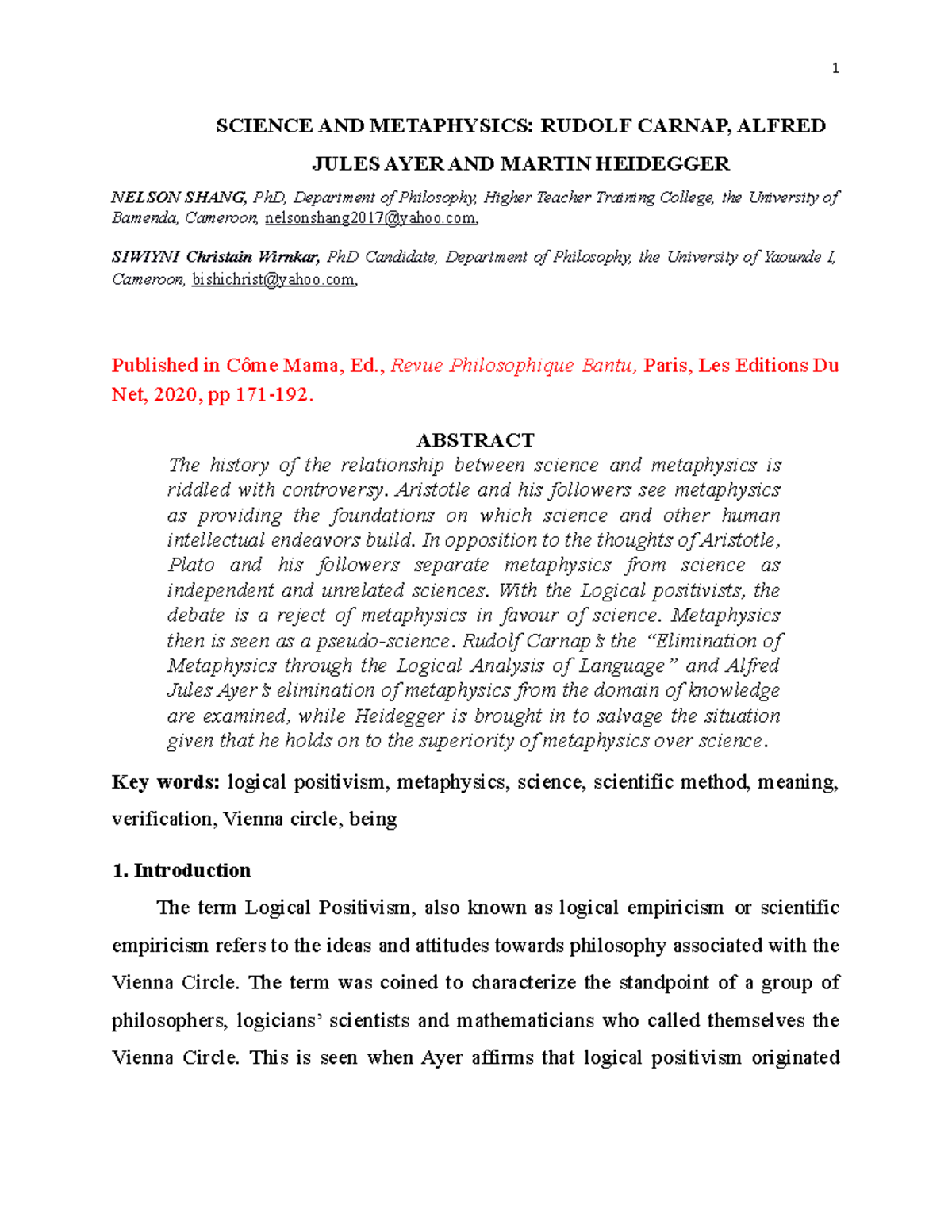 Nelsam-2v1 - SCIENCE AND METAPHYSICS: RUDOLF CARNAP, ALFRED JULES AYER ...