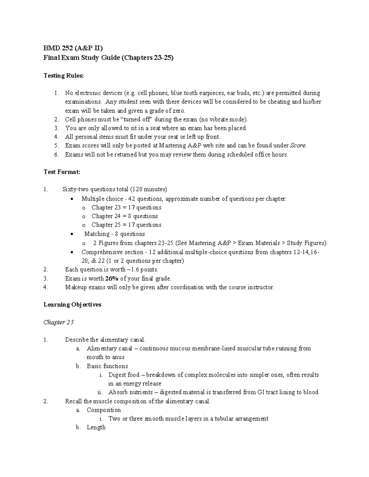BMD 252 Final Exam Study Guide - BMD 252 (A&P II) Final Exam Study ...