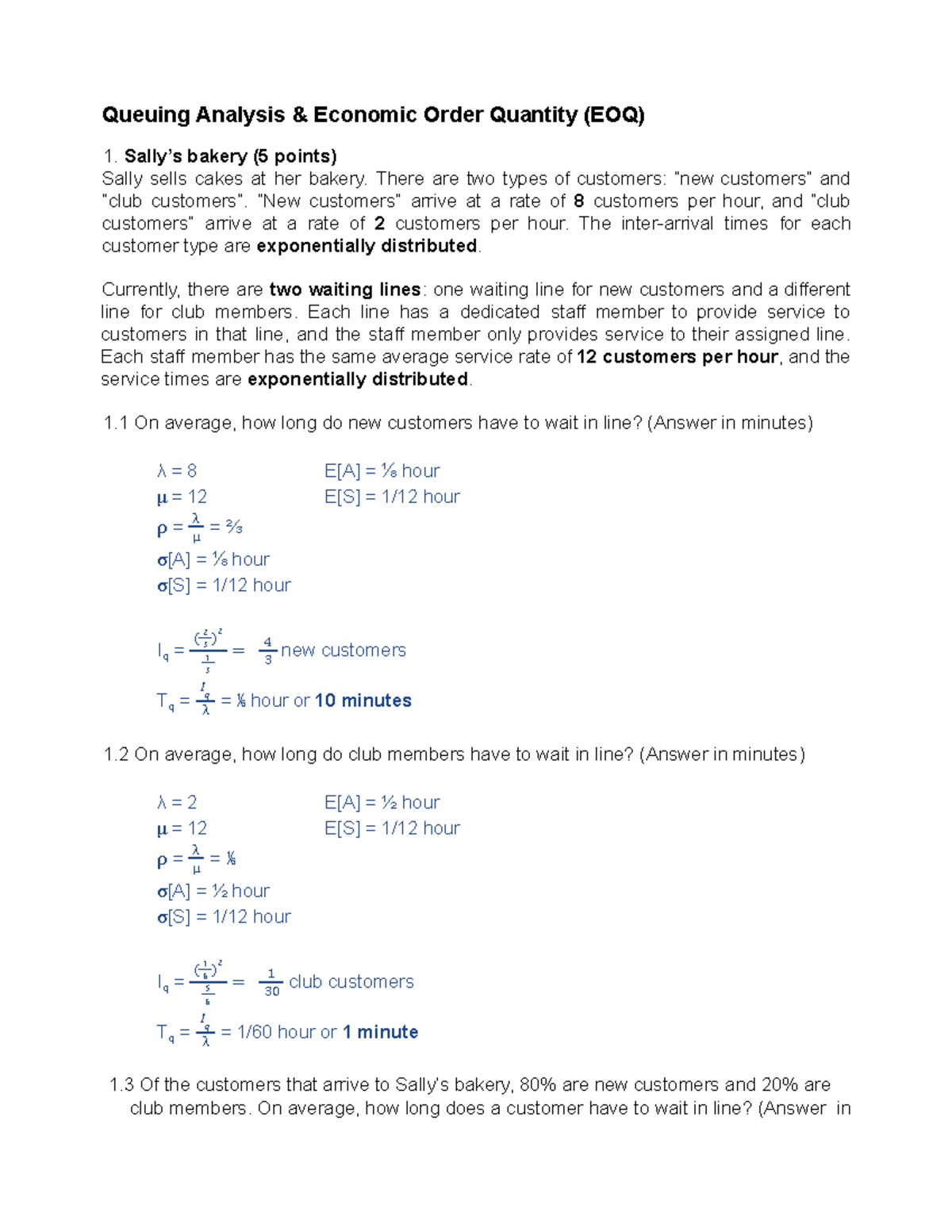 Comm 204 hw 4 - answers - Queuing Analysis & Economic Order Quantity ...