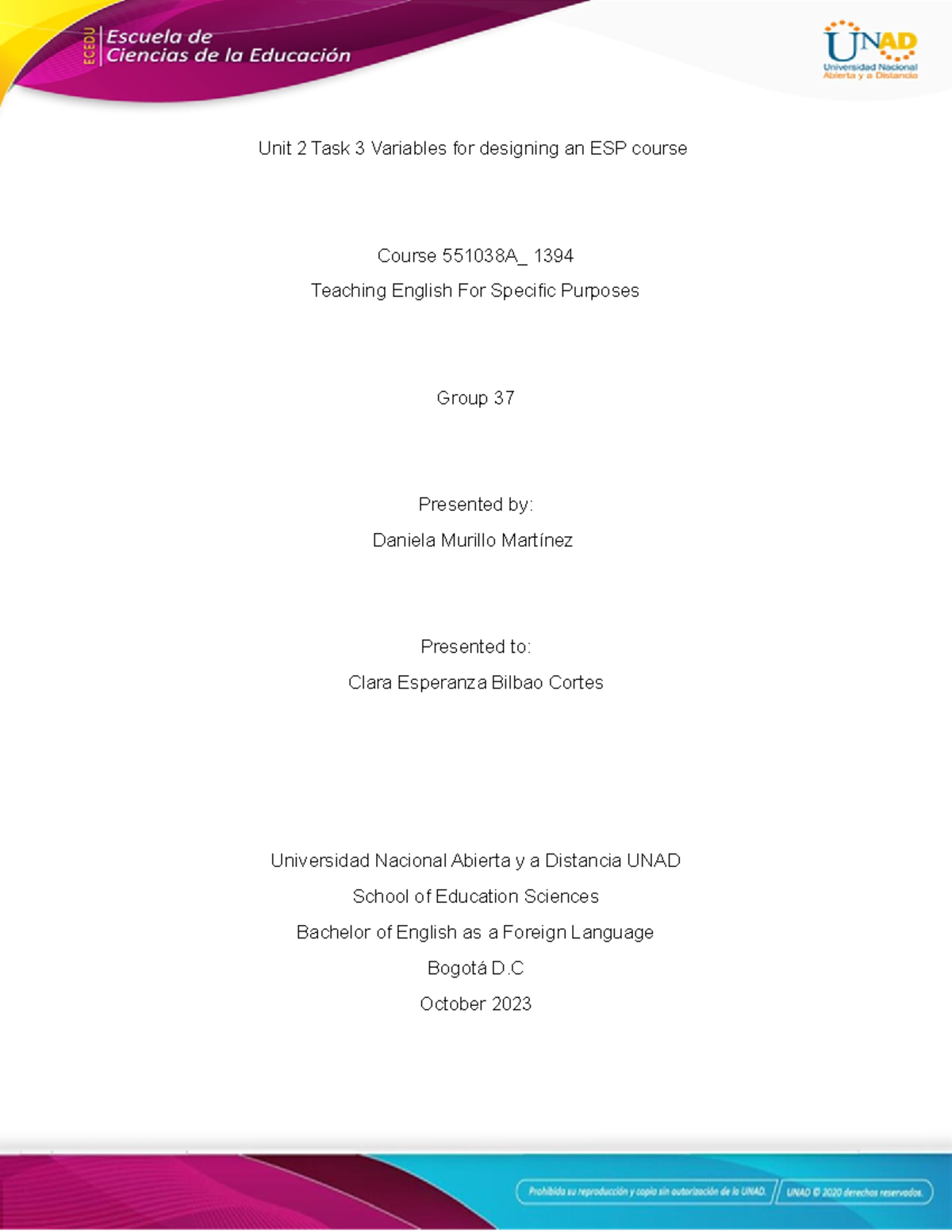 Unit 2 Task 3 Variables for designing an ESP course - Unit 2 Task 3 ...