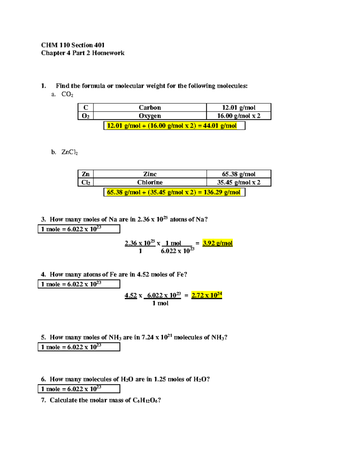 Chm 110 Section 401 Chapter 4 Part 2 Homework Chm 110 Section 401 Chapter 4 Part 2 Homework
