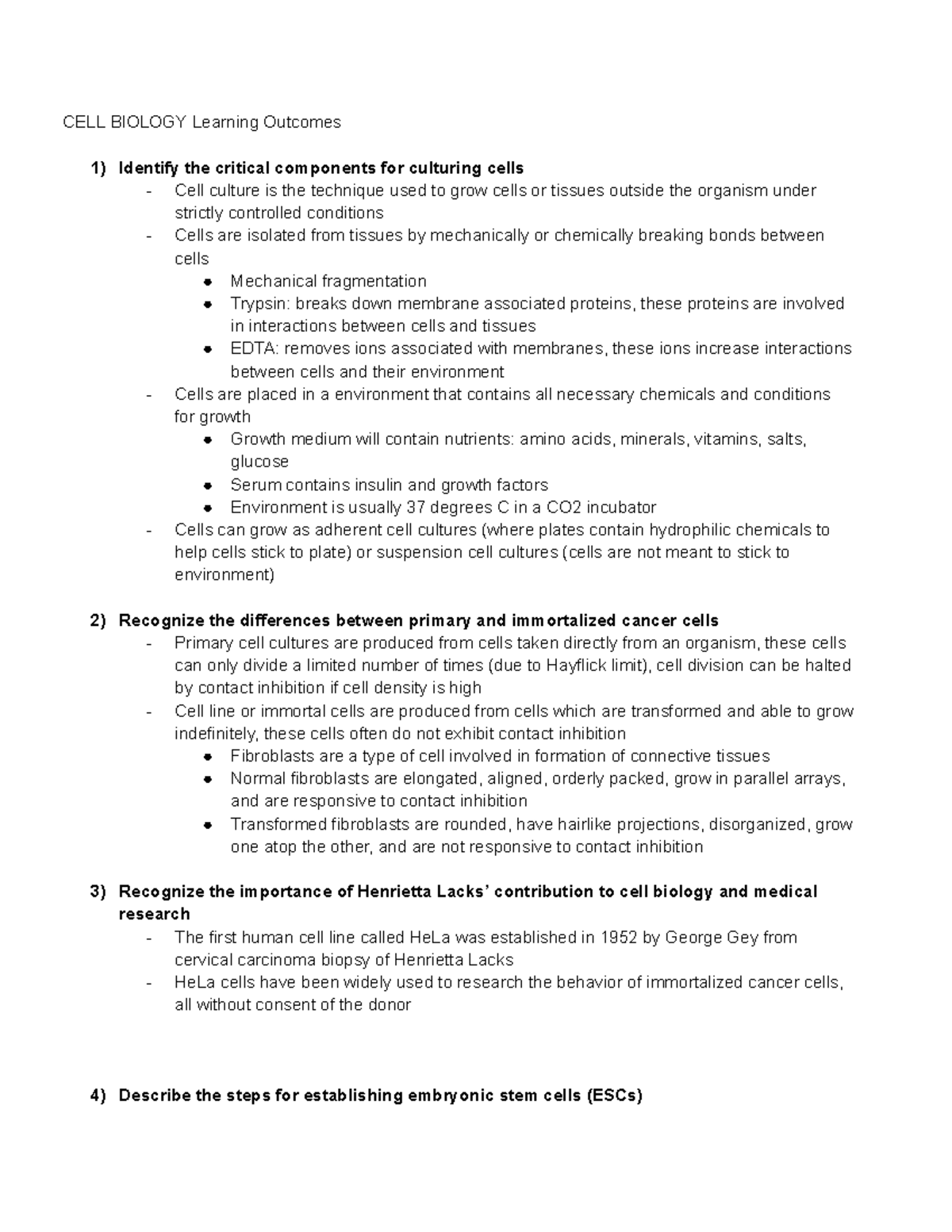 CELL Biology Learning Outcomes - CELL BIOLOGY Learning Outcomes 1 ...